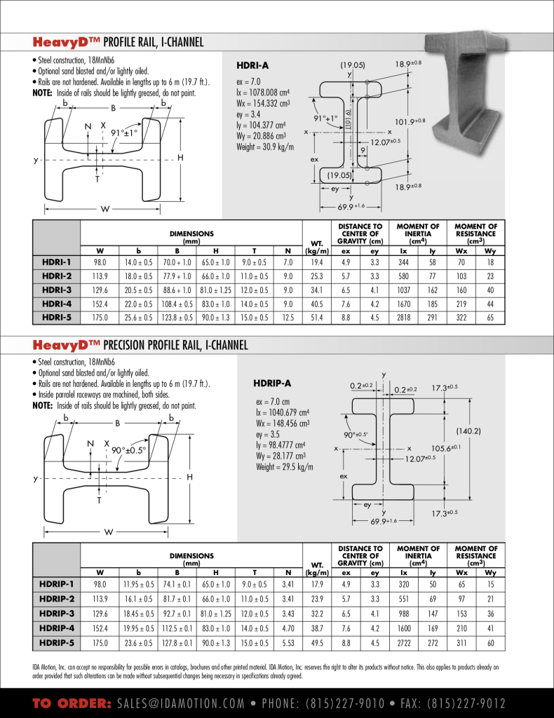 HeavyD Steel Profile Rail - I-channel for high load linear bearing systems